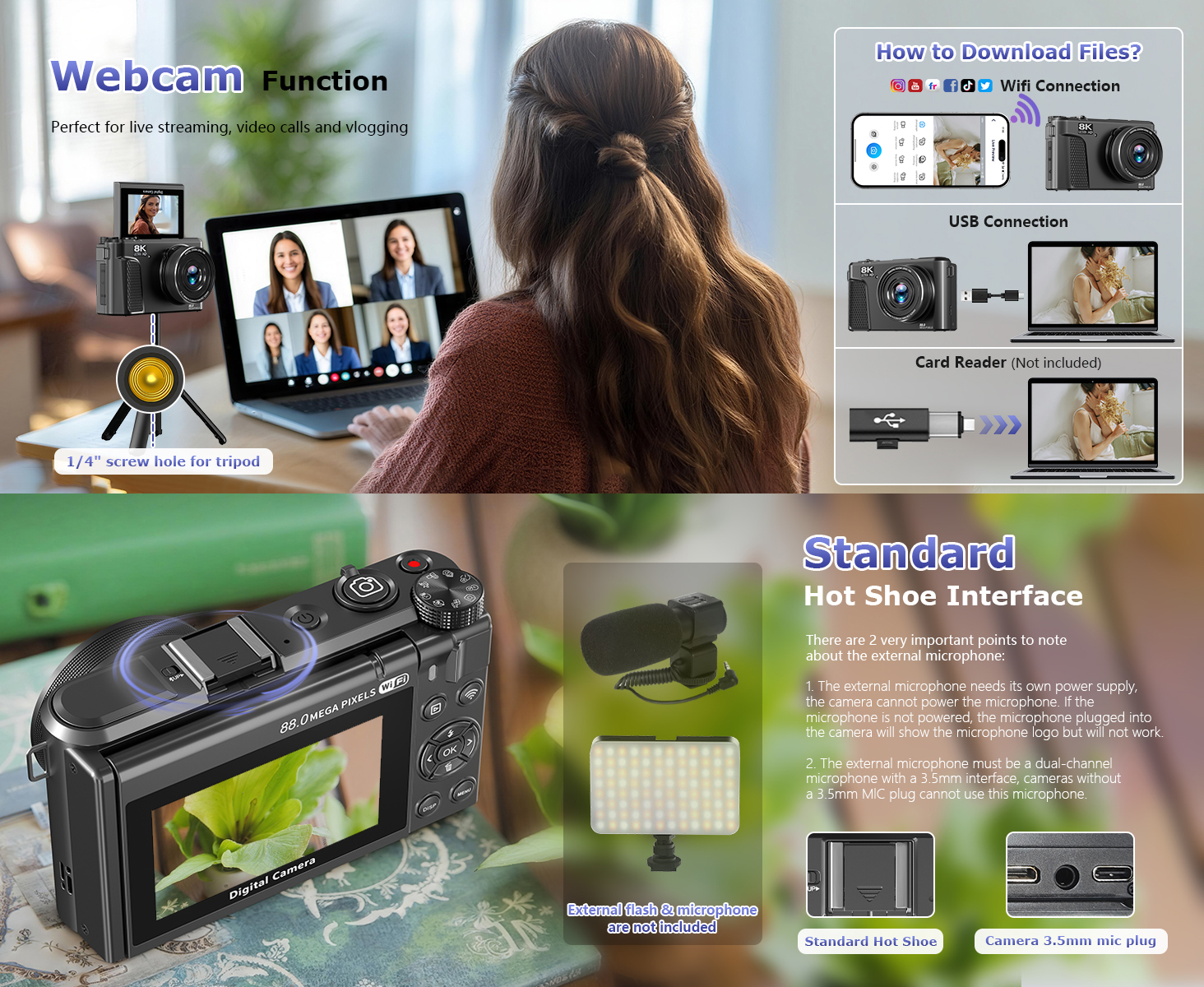 8K Digital Camera 88MP 18X Zoom 180°Flip Screen 8K HD Video Camera ...