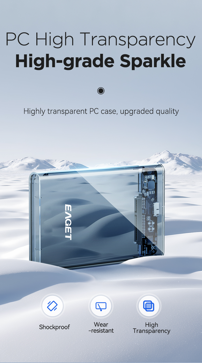EAGET E15 2.5 inch SATA SSD & HDD Enclosure Portable Transparent With ...