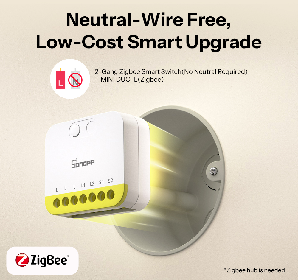 SONOFF MINI DUO-L 2-Gang Zigbee Smart Switch No Neutral Required MINI ...