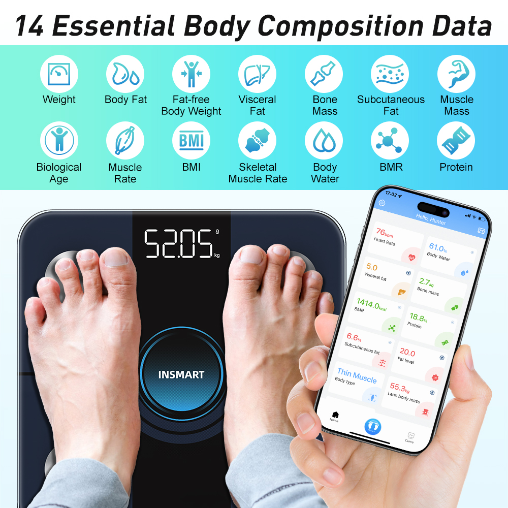 INSMART Smart Digital Scale, 180KG, Measures Weight and Body Fat ...