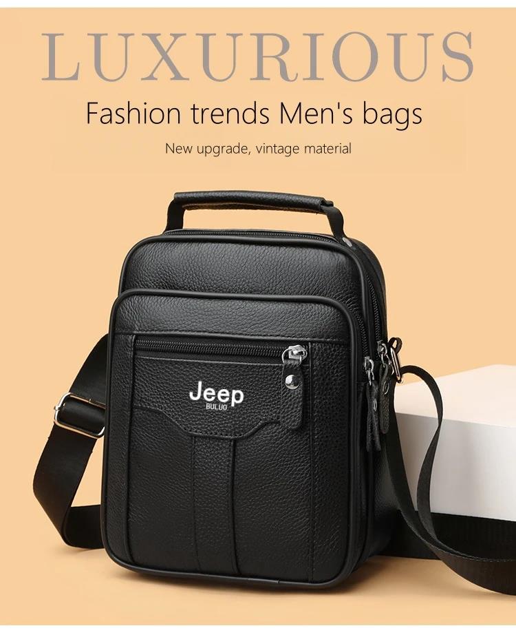Jeep Buluo Men's Genuine Leather Shoulder Bags Black Business High ...