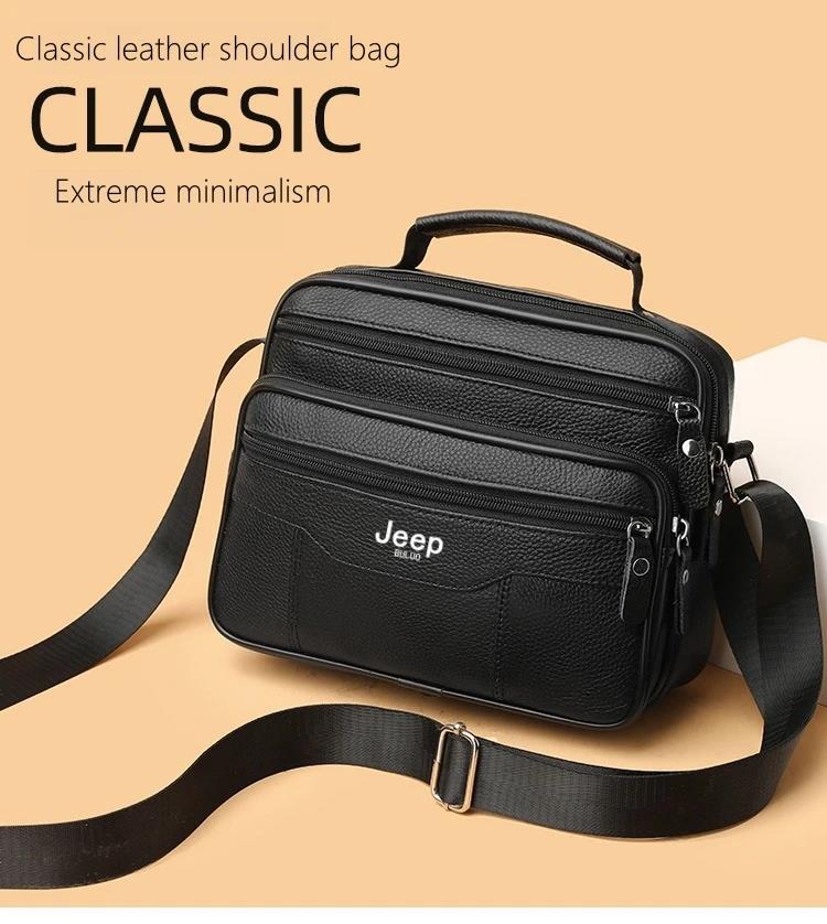 Jeep Buluo Men's Genuine Leather Shoulder Bags Black Business High ...