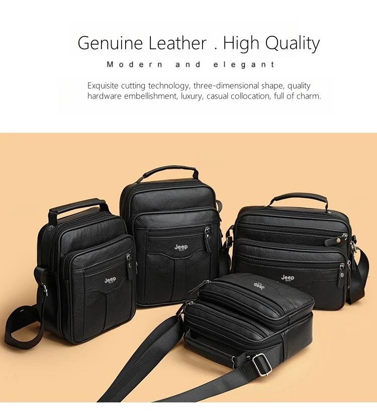 Jeep Buluo Men's Genuine Leather Shoulder Bags Black Business High ...