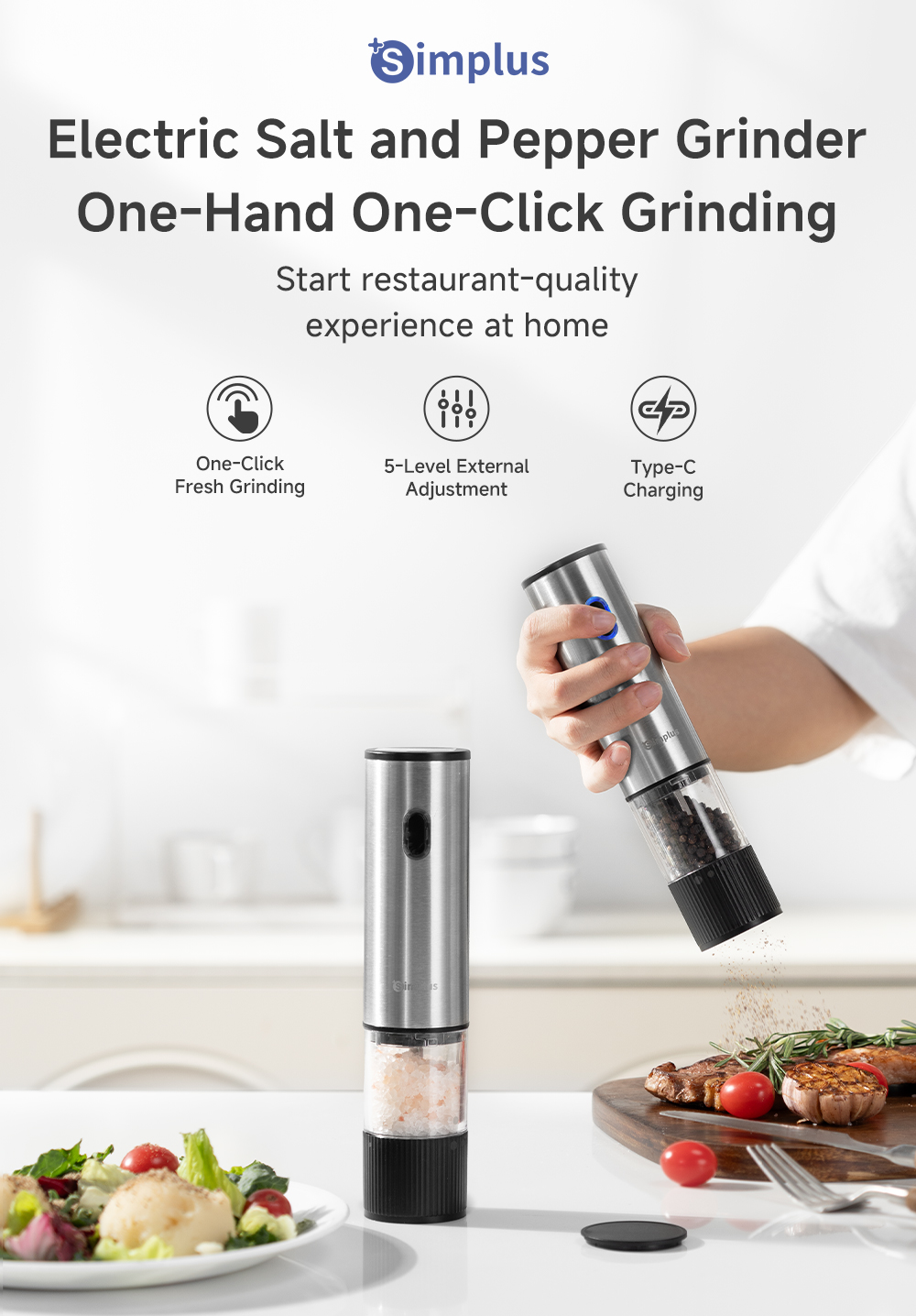 【NEW】Simplus Electric Salt and Pepper Grinder | 500mAh Battery | One ...