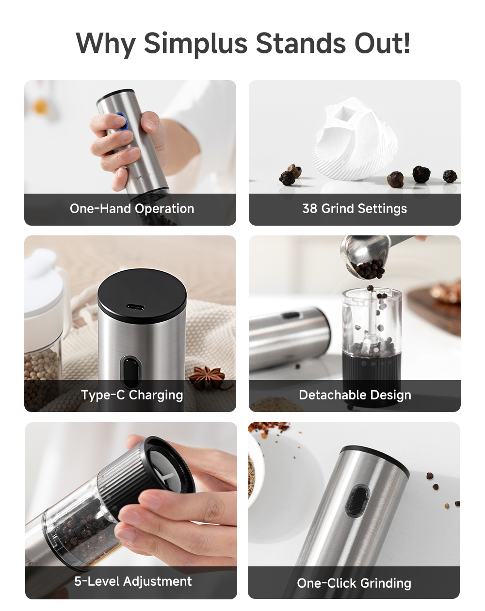 【NEW】Simplus Electric Salt and Pepper Grinder | 500mAh Battery | One ...