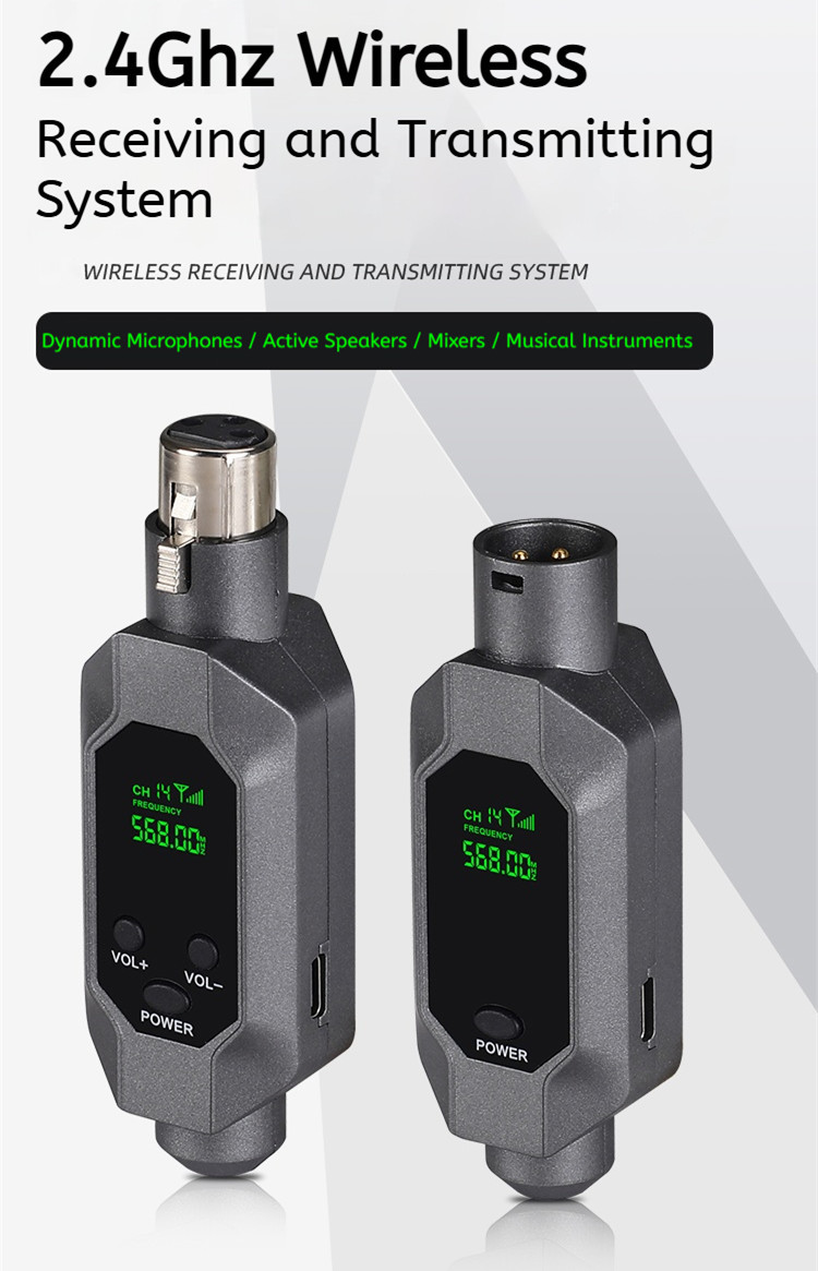 2.4G Wireless Microphone System XLR Transmitter Receiver for Dynamic ...
