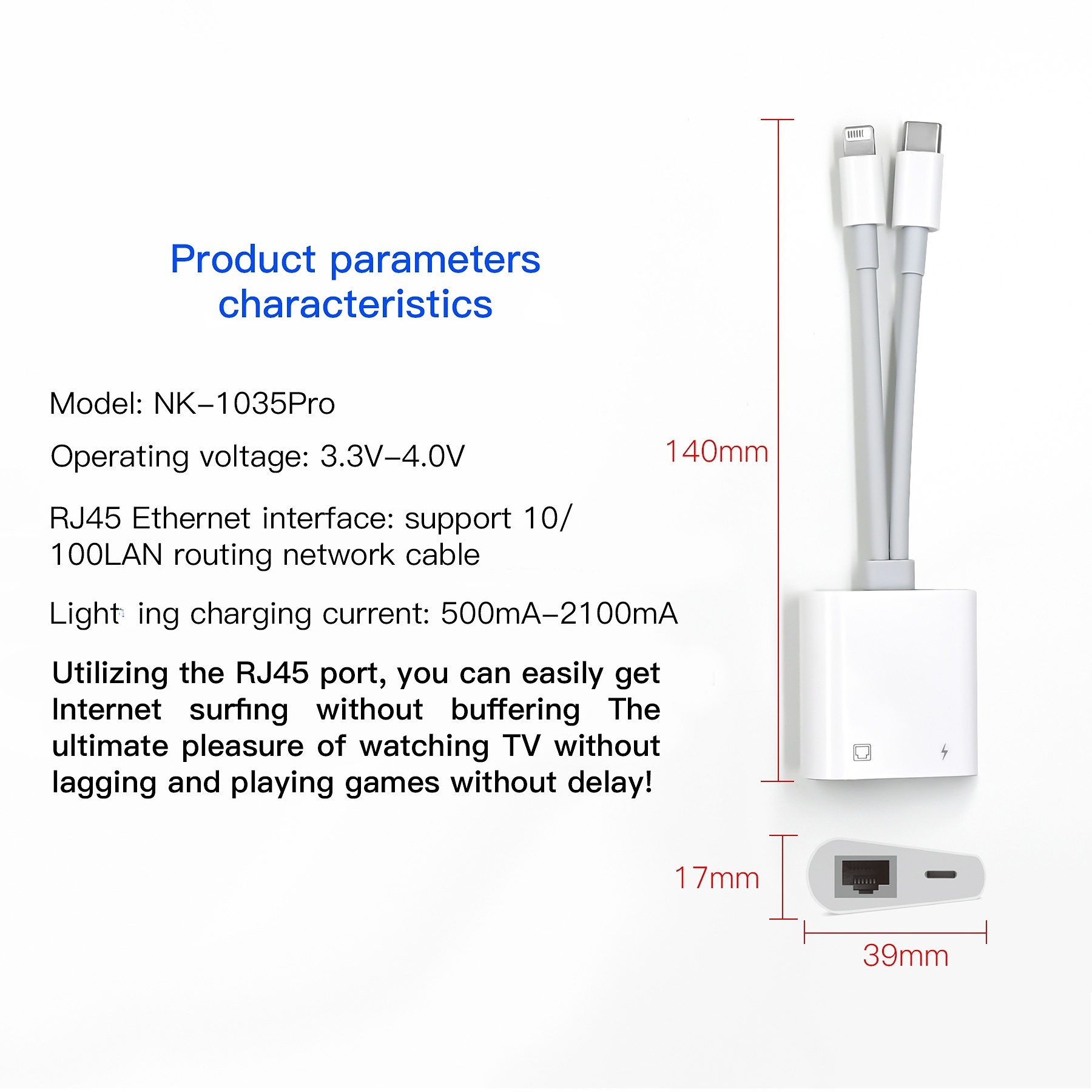 Mobile phone network connection Type-C to RJ45 100Mbps with charging ...
