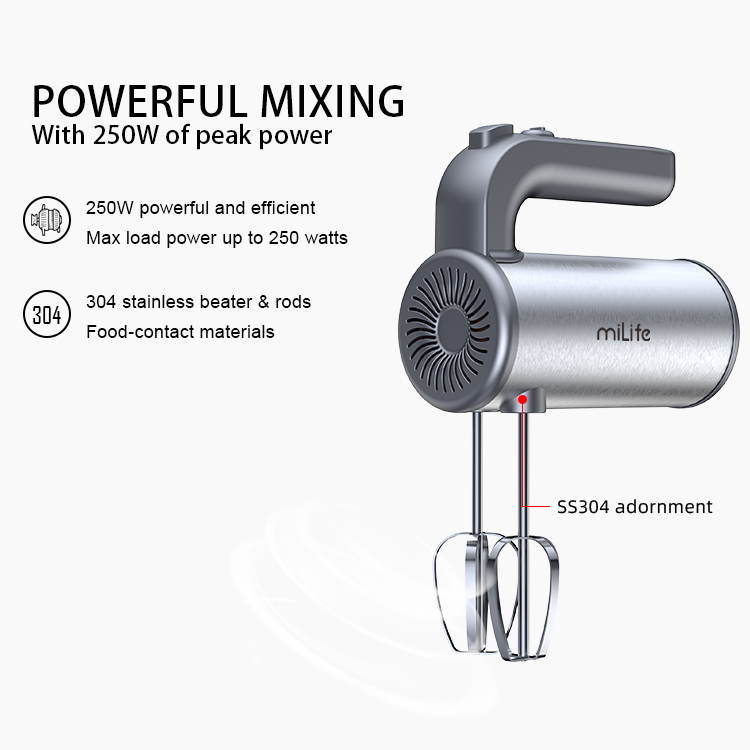 MiLife Electric Handheld Mixer 250W Powerful Mixing With Stainless ...