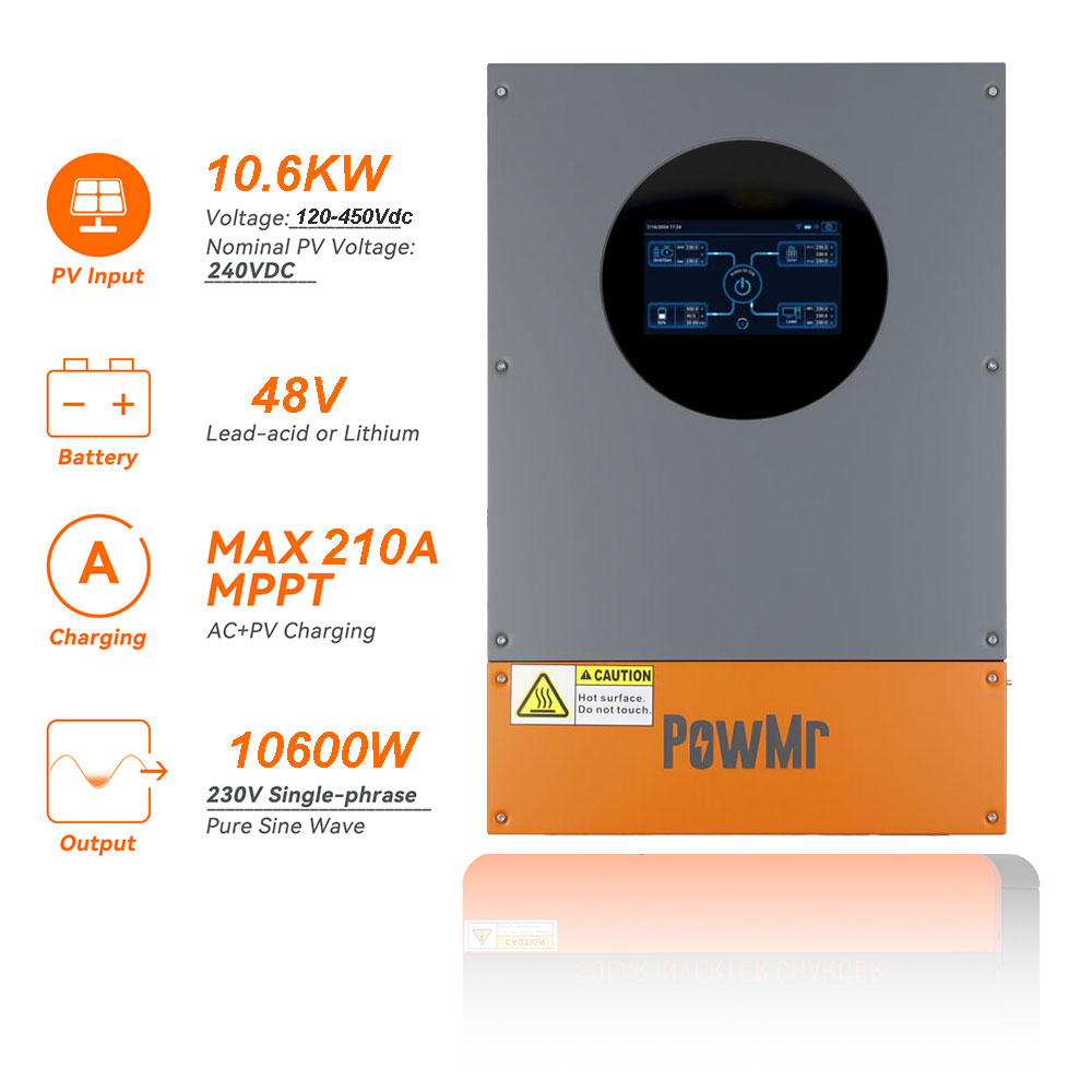 【IP66】PowMr MPPT 10.6KW Solar Hybrid Inverter 230Vac PV Voltage 120 ...