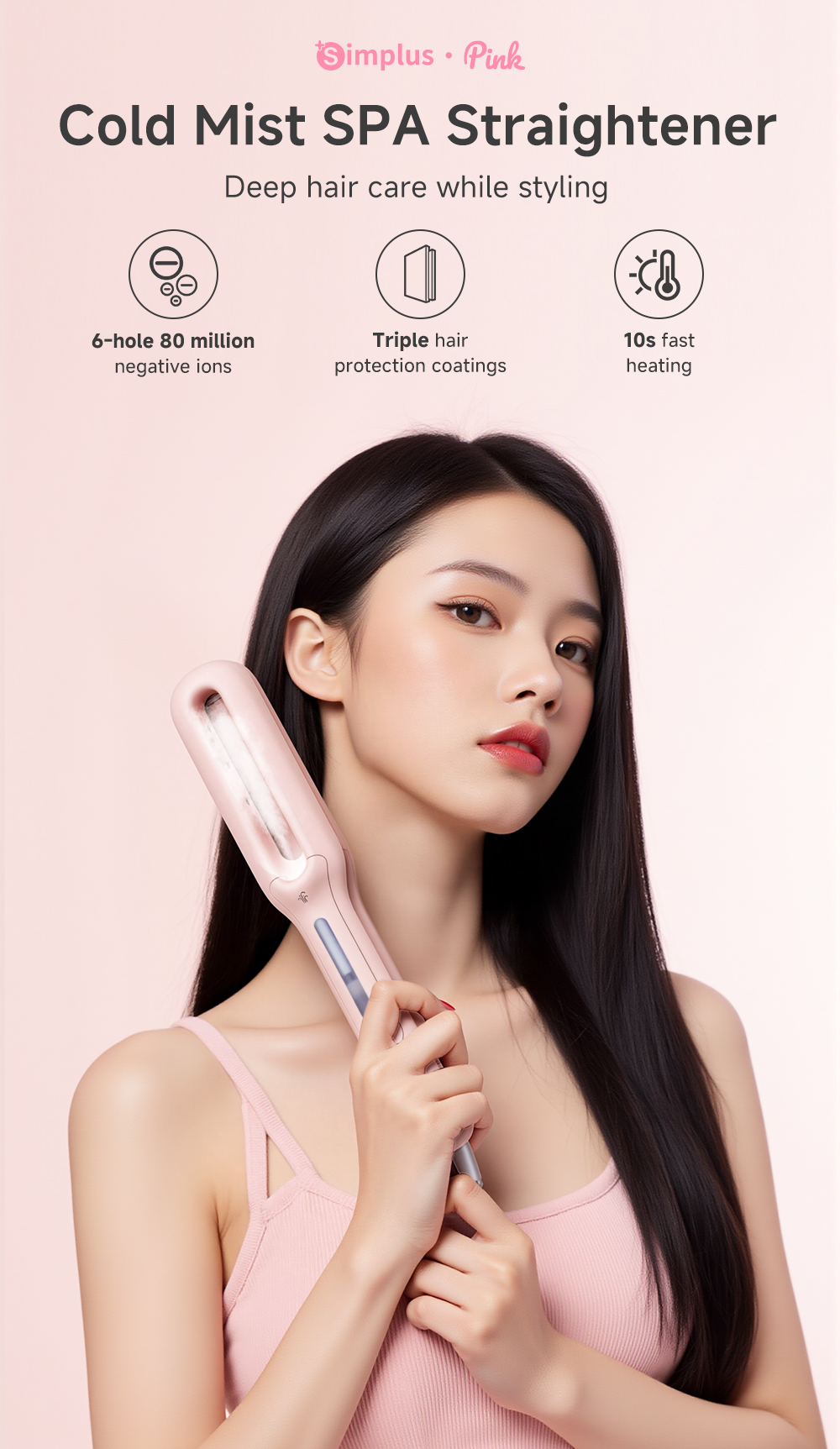 【NEW】Simplus Pink Cold Mist Hair Straightener | 80 Million Negative ...