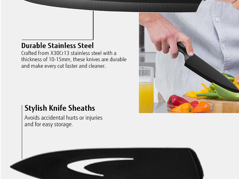 MK&HE 6in1 Knife Set Black Swan Series knives Steel Nonstick Kitchen ...