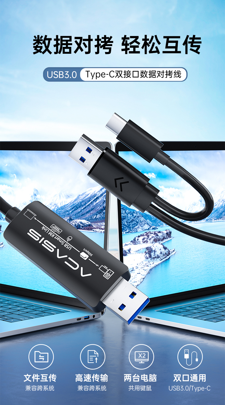 ACASIS USB3.0 File Transfer Cable， Clone Data Between Computers, Share ...
