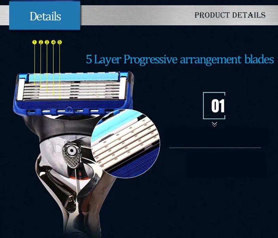 New Men's Shaver, 5-Layer Stainless Steel Blades, 1 Handle And 8 Blades ...