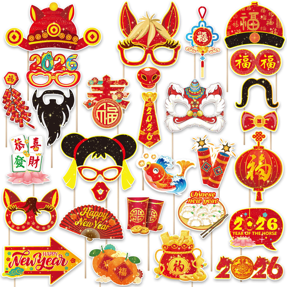 2026 Horse Year Spring Festival Decorations Photo Booth Props Happy New ...