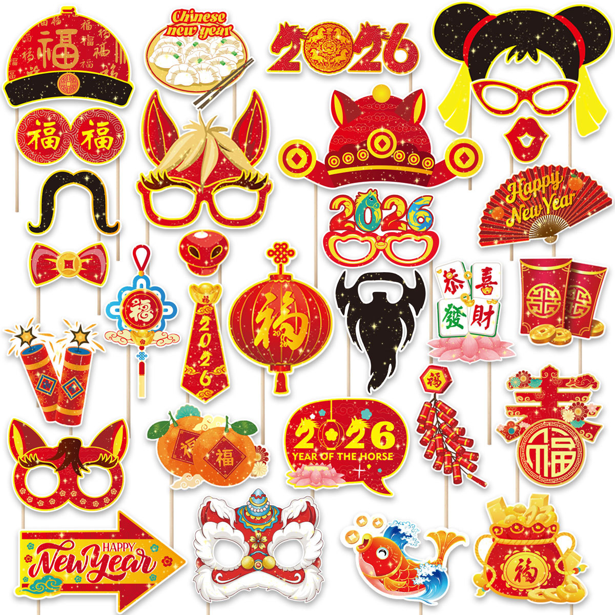 2026 Horse Year Spring Festival Decorations Photo Booth Props Happy New ...