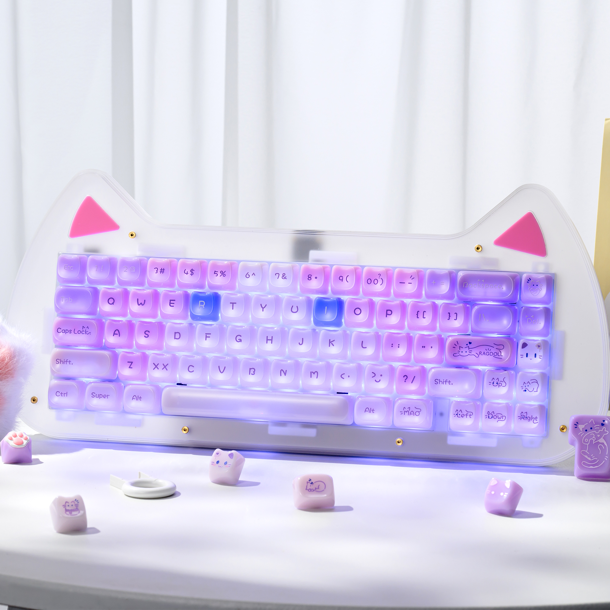 XVX MOA Glossy Cute Cat Theme Keycaps - Ragdoll/Calico/Siamese/Pink ...