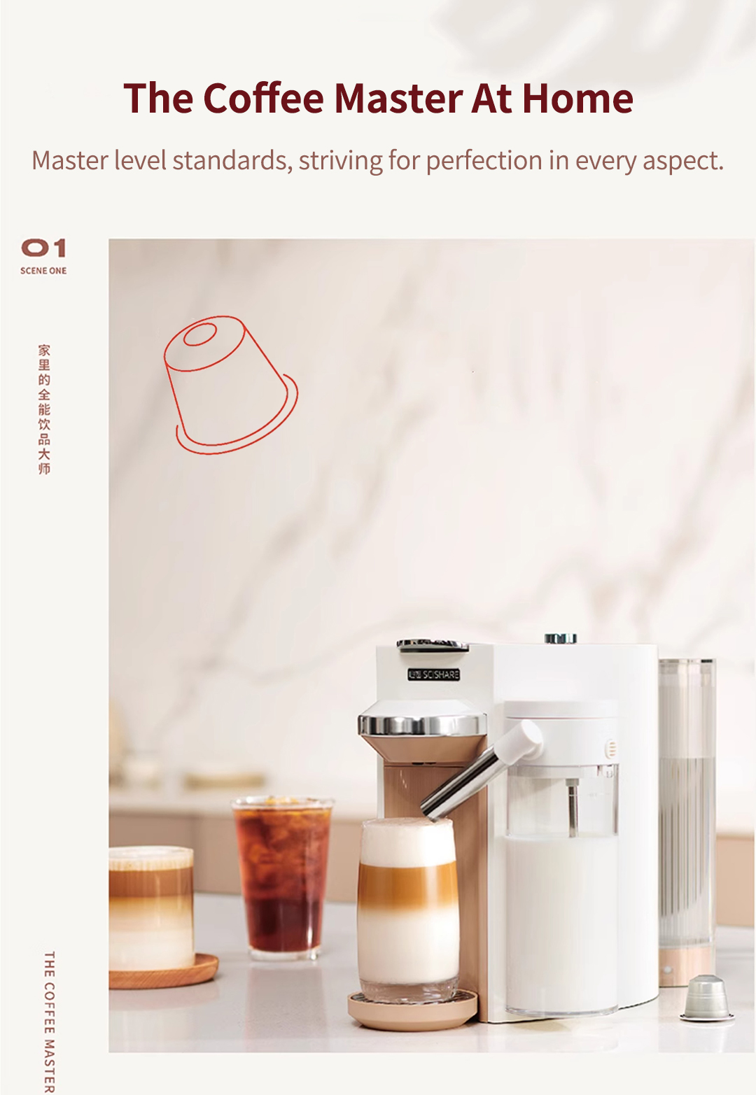 SCISHARE Capsule Coffee Machine S1025, 19Bar Pressure, 4 Coffee Modes ...
