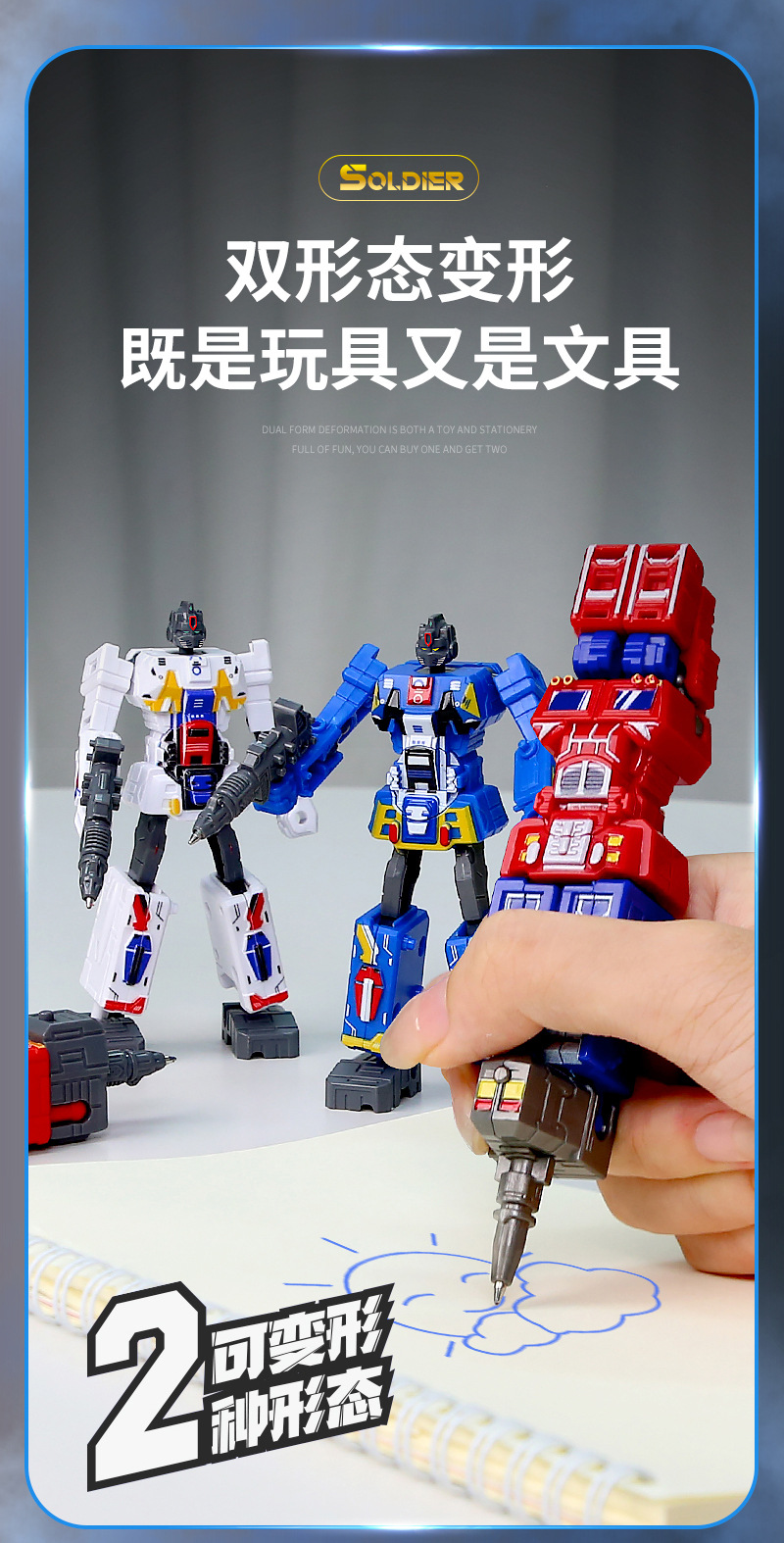 Robot Transformer Ballpoint Pen, 2-in-1 Multifunctional Kids Toy ...