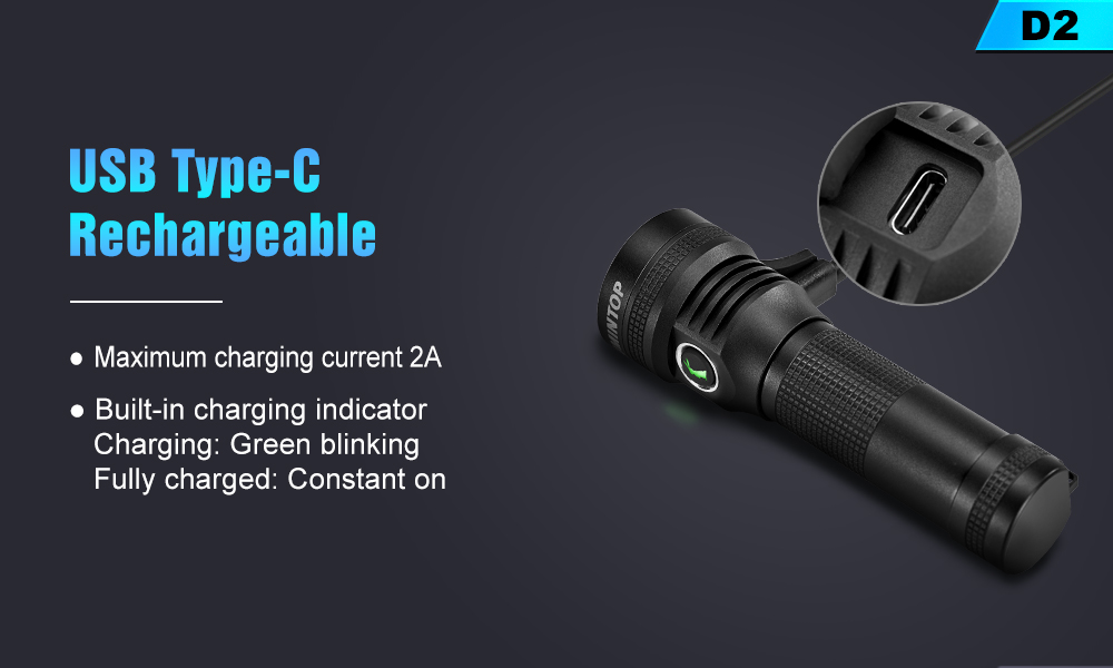 TYPE C flashlight 21700 flashlight with magnetic tail Lumintop D2 1000 ...