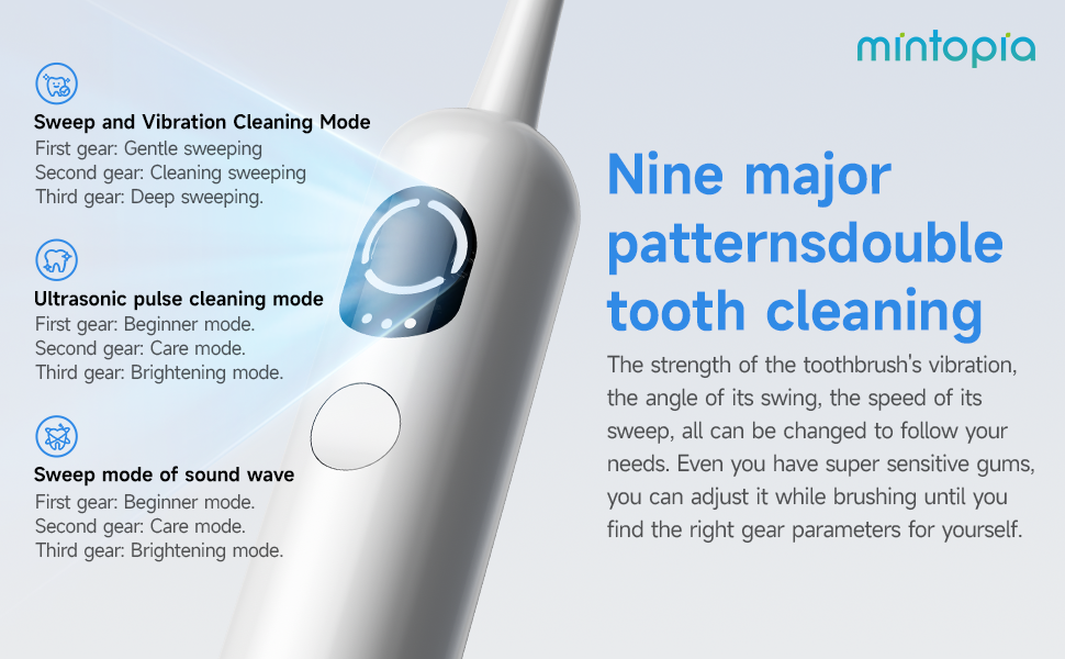 Mintopia Electric Toothbrush Oscillating 60° Sweep Rechargeable Sonic ...