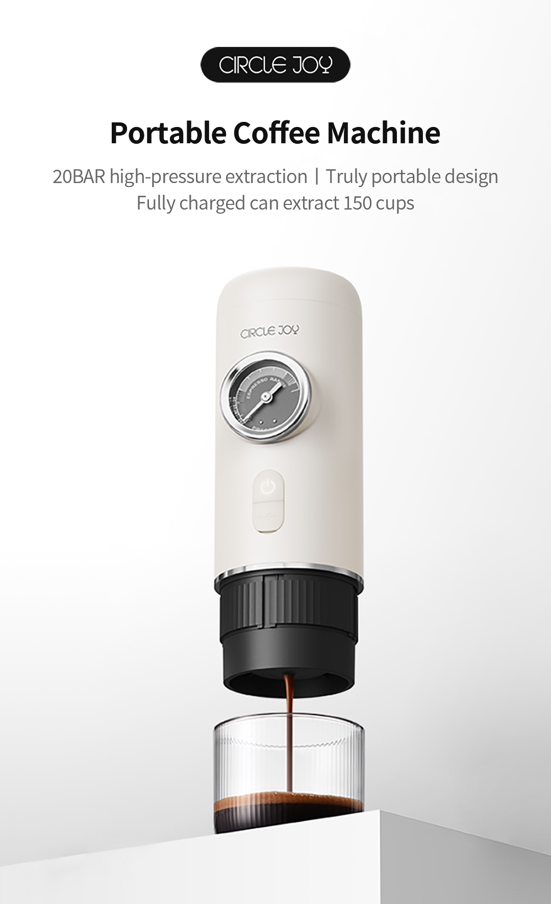 Circle Joy Portable Coffee Machine | USB Rechargeable | One-Button ...