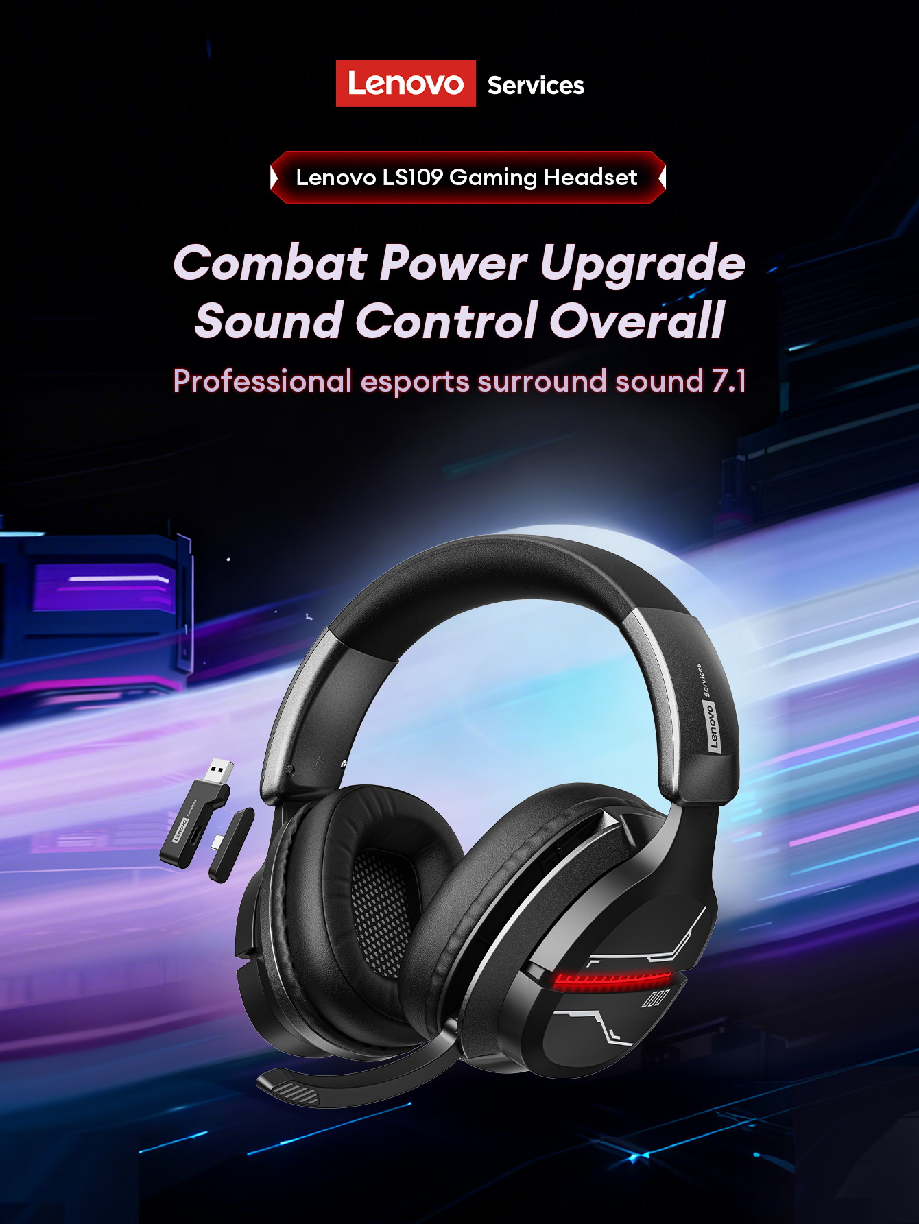 Lenovo LS109 Bluetooth Headphones and Wireless Gaming Headset with ...