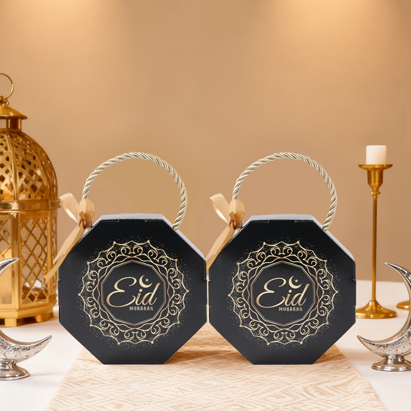 10pcs Octagonal Boxes Islamic Muslim Party Supplies Black Gold White ...