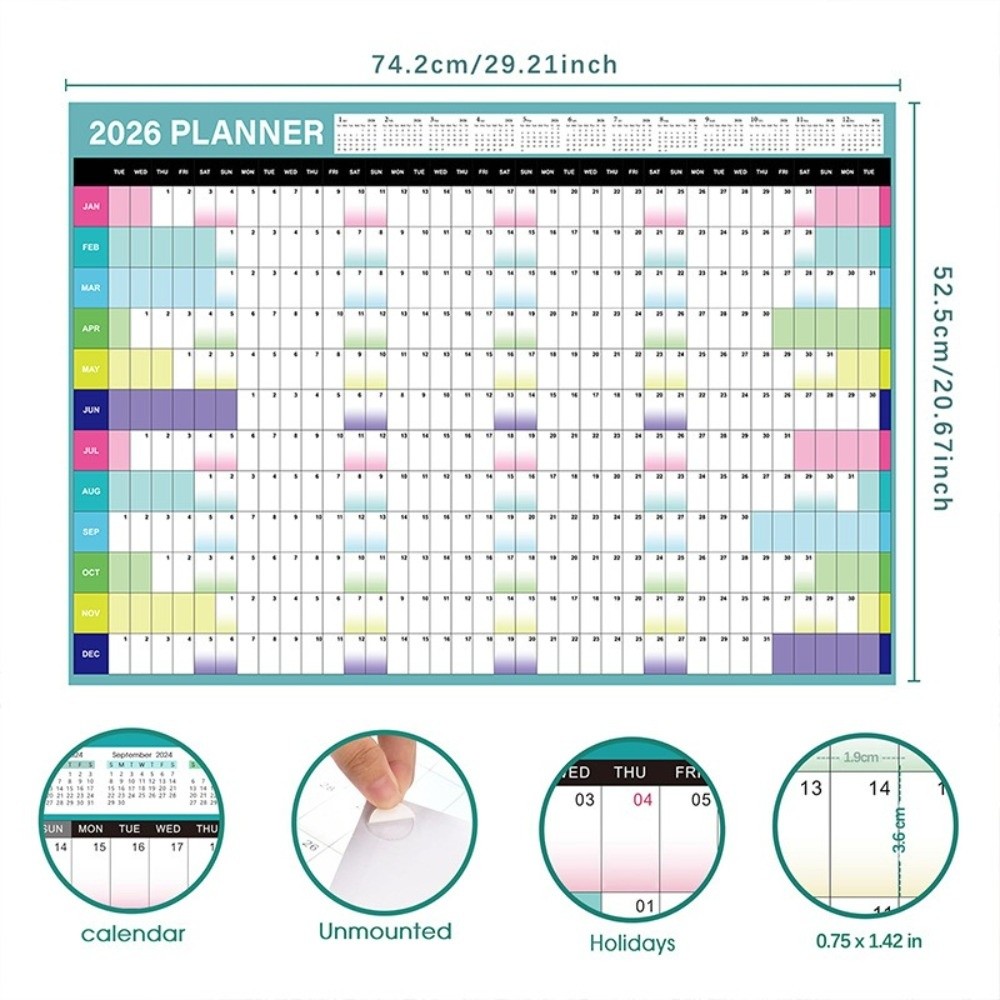 AOPHEKM Large Wall Calendar, Annual Planner 2026 Yearly Daily Calendar ...