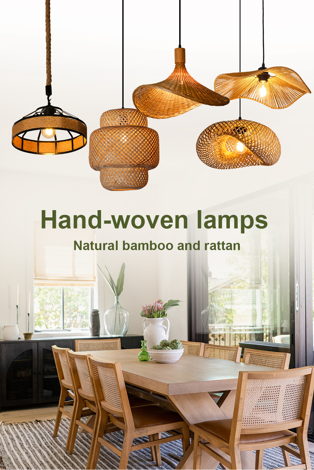 Lampu Rotan Bamboo Pendant Light Handmade bamboo lampshade Rope E27 30 ...
