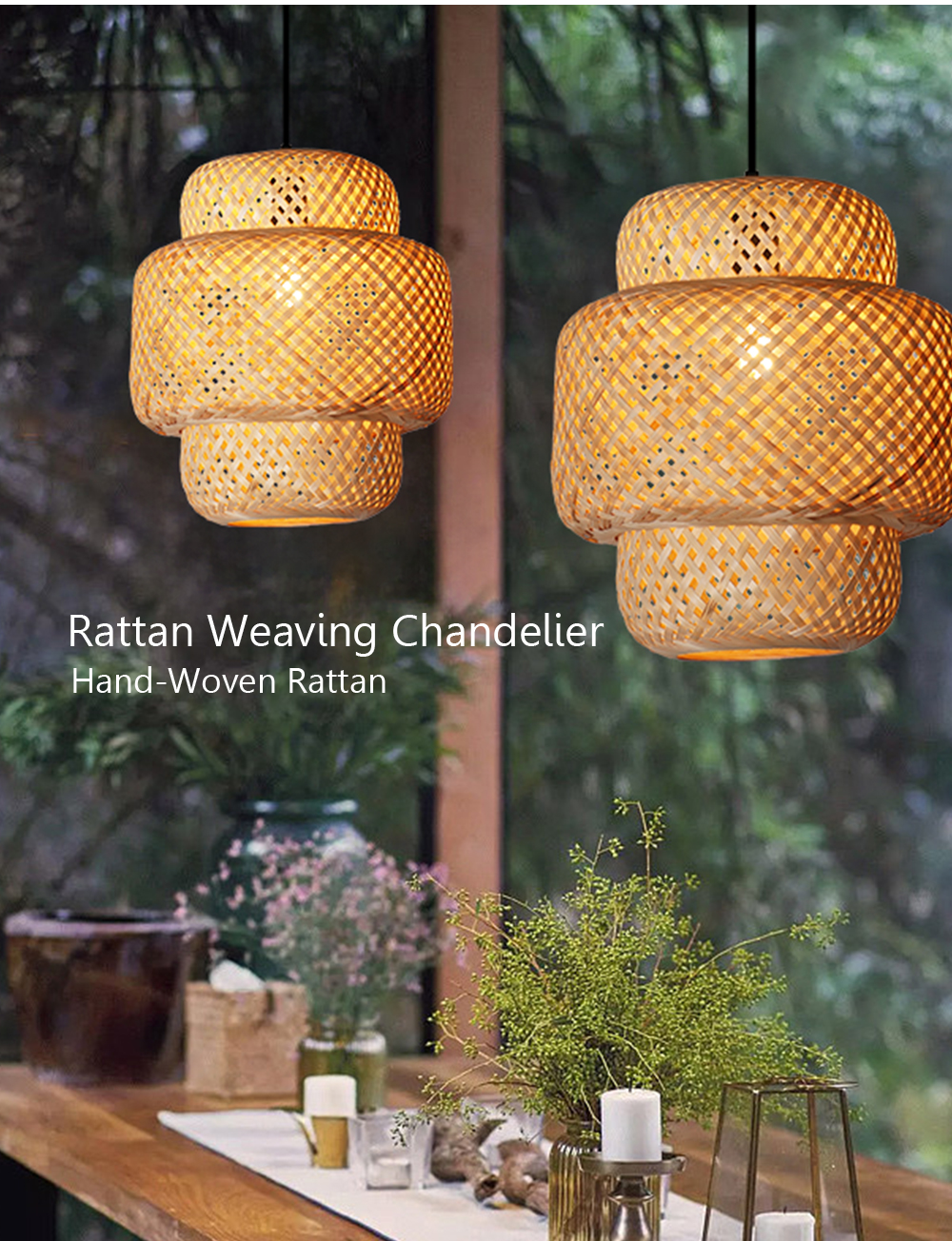Lampu Rotan Bamboo Pendant Light Handmade bamboo lampshade Rope E27 30 ...