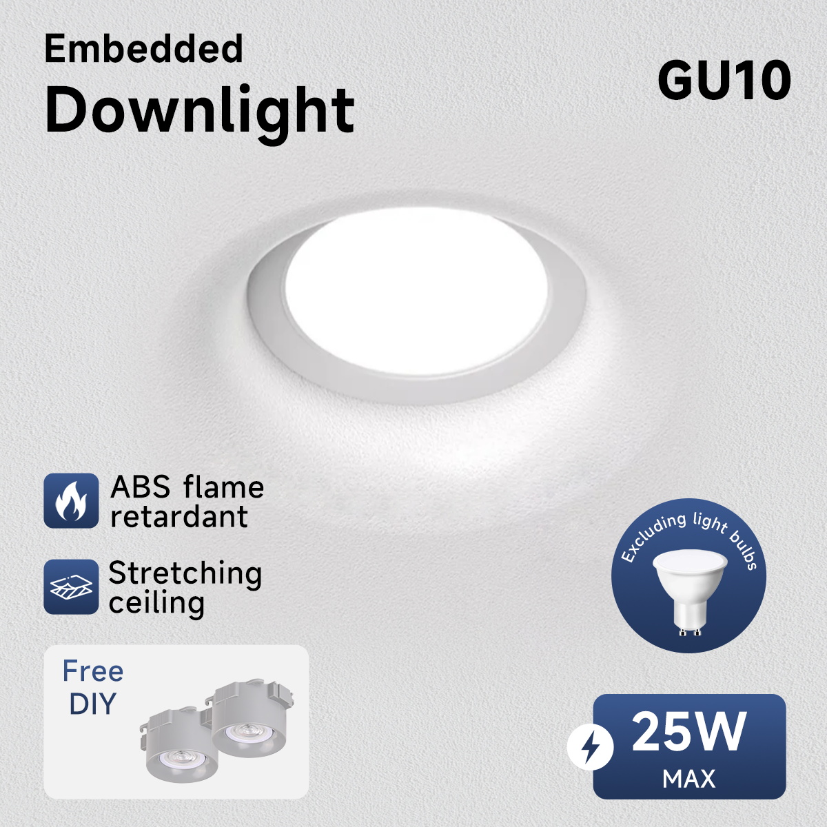 LED Recessed Downlight GU10 Replaceable Panel Celling Panel Light Anti ...