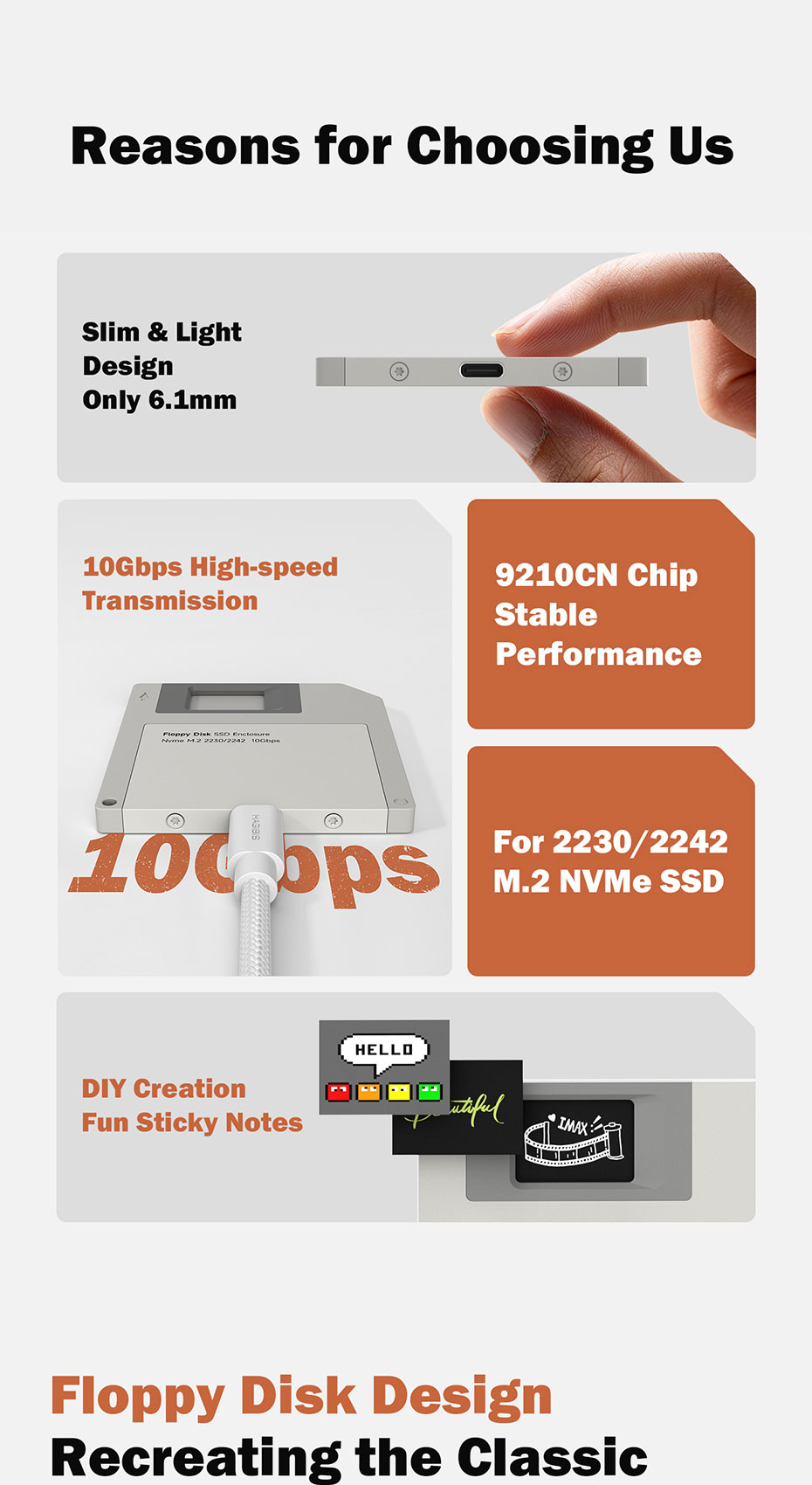 Hagibis M.2 2230 NVMe SSD Enclosure USB 3.2 Gen2 10Gbps Retro Floppy ...