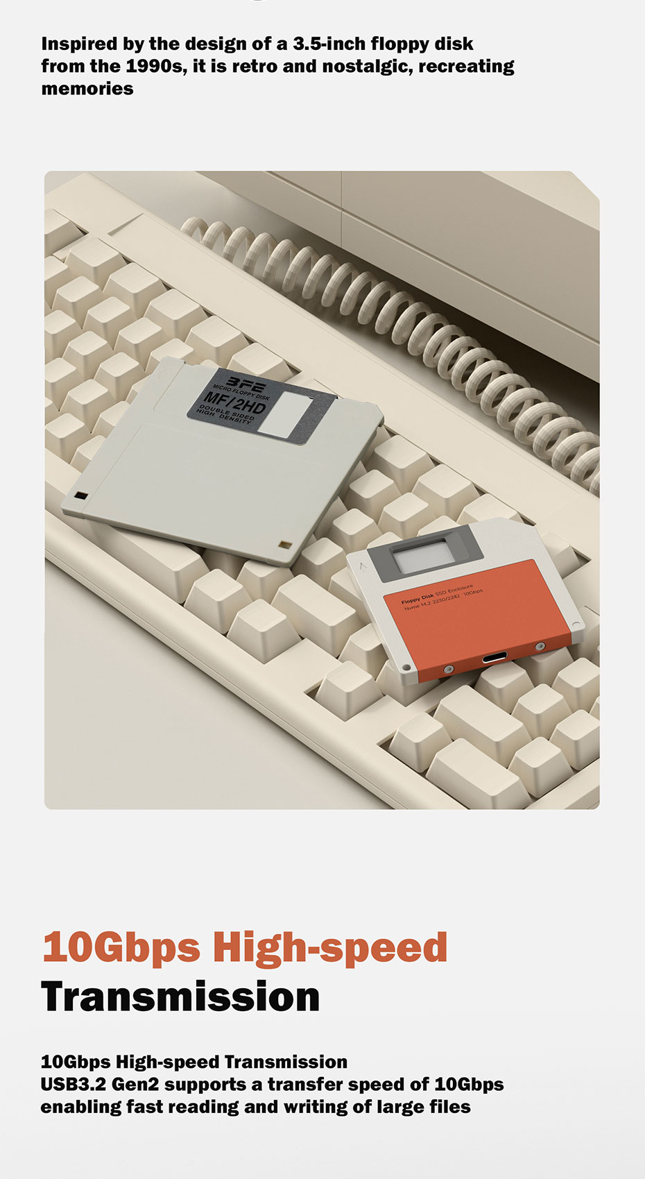 Hagibis M.2 2230 NVMe SSD Enclosure USB 3.2 Gen2 10Gbps Retro Floppy ...