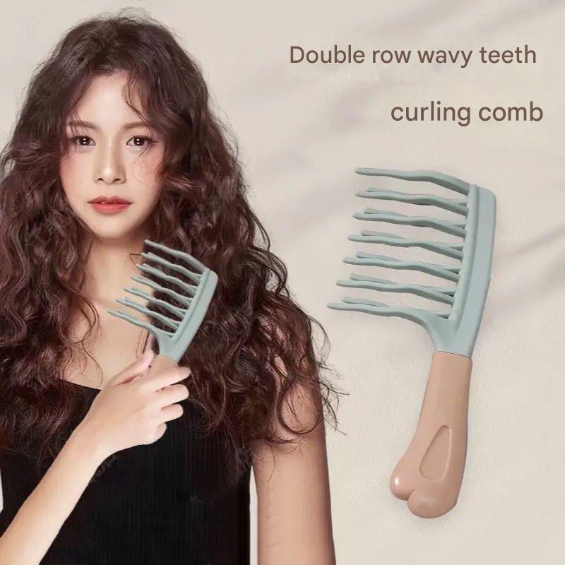 Hair Brush Double Row Wide Tooth Detangling Comb Fluffy Hairdressing ...
