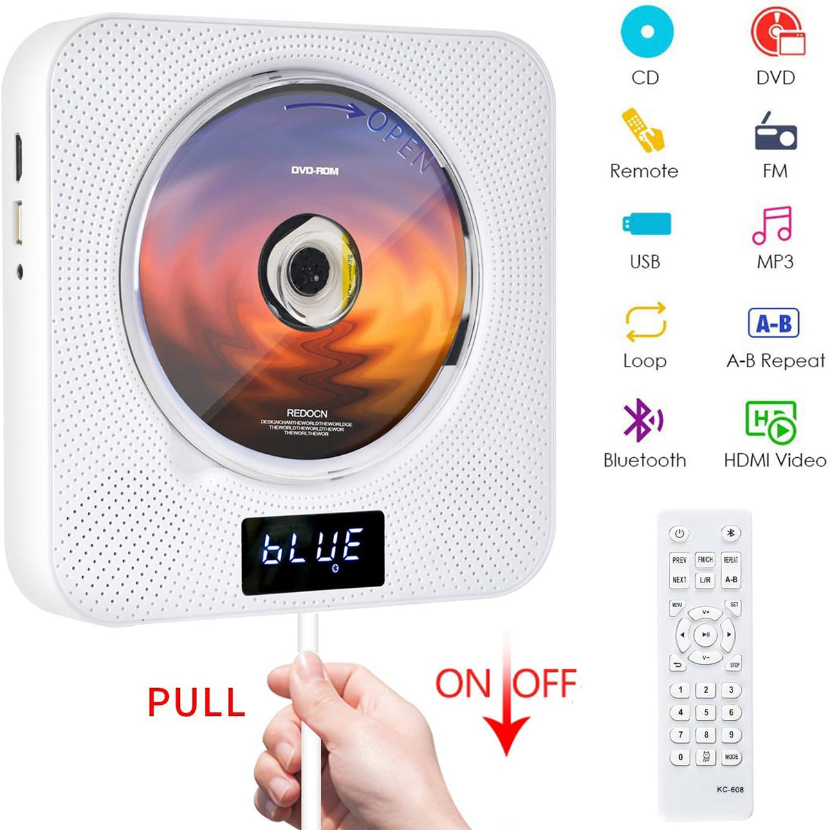 CD DVD Music Player Protable Wallmount 1080p HDMI Video Bluetooth Built ...