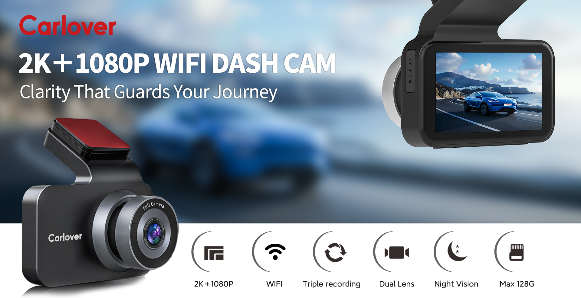 Carlove S19 Dashboard Camera, Ultra HD Dual Recording, Wi-Fi App ...