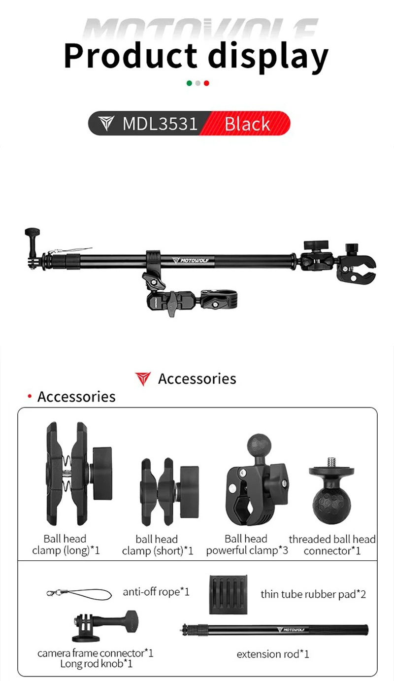 MOTOWOLF Motorcycle Camera Mount Selfie Stick for GoPro Insta360 DJI ...