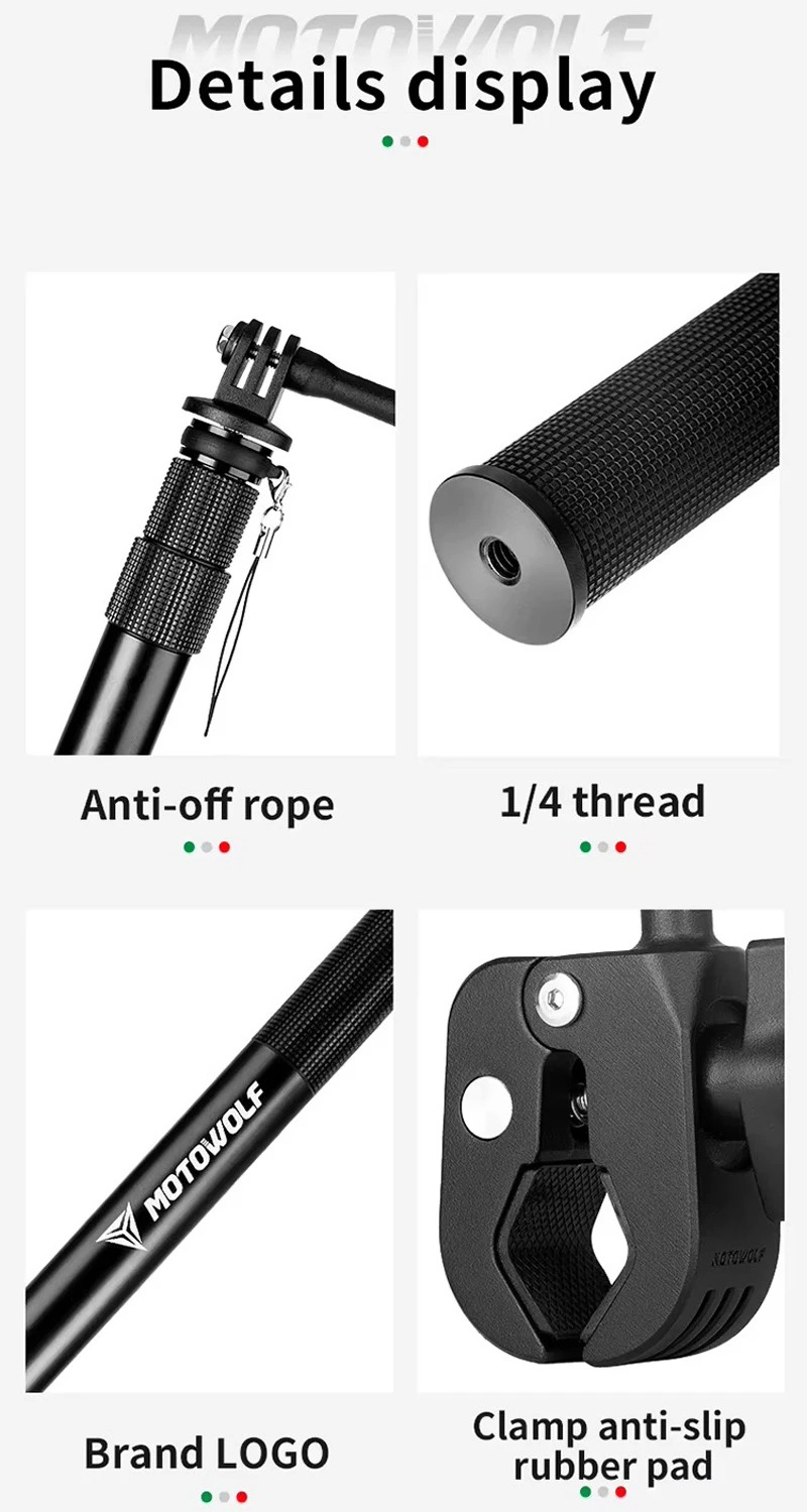 MOTOWOLF Motorcycle Camera Mount Selfie Stick for GoPro Insta360 DJI ...