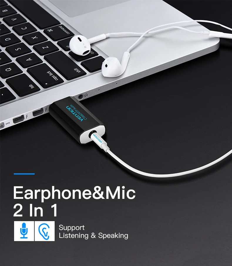 Vention External Sound Card USB to 3.5mm Earphone Headphone Jack 3.5 mm ...