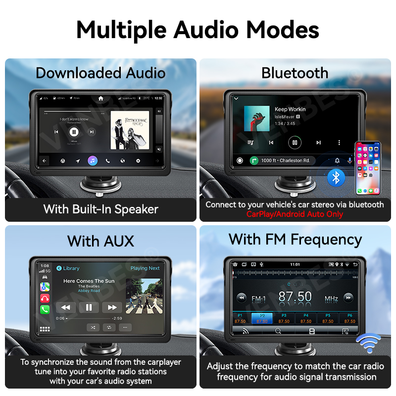 VENBES 7 Inch Wireless CarPlay Android Auto Multimedia Video Player ...