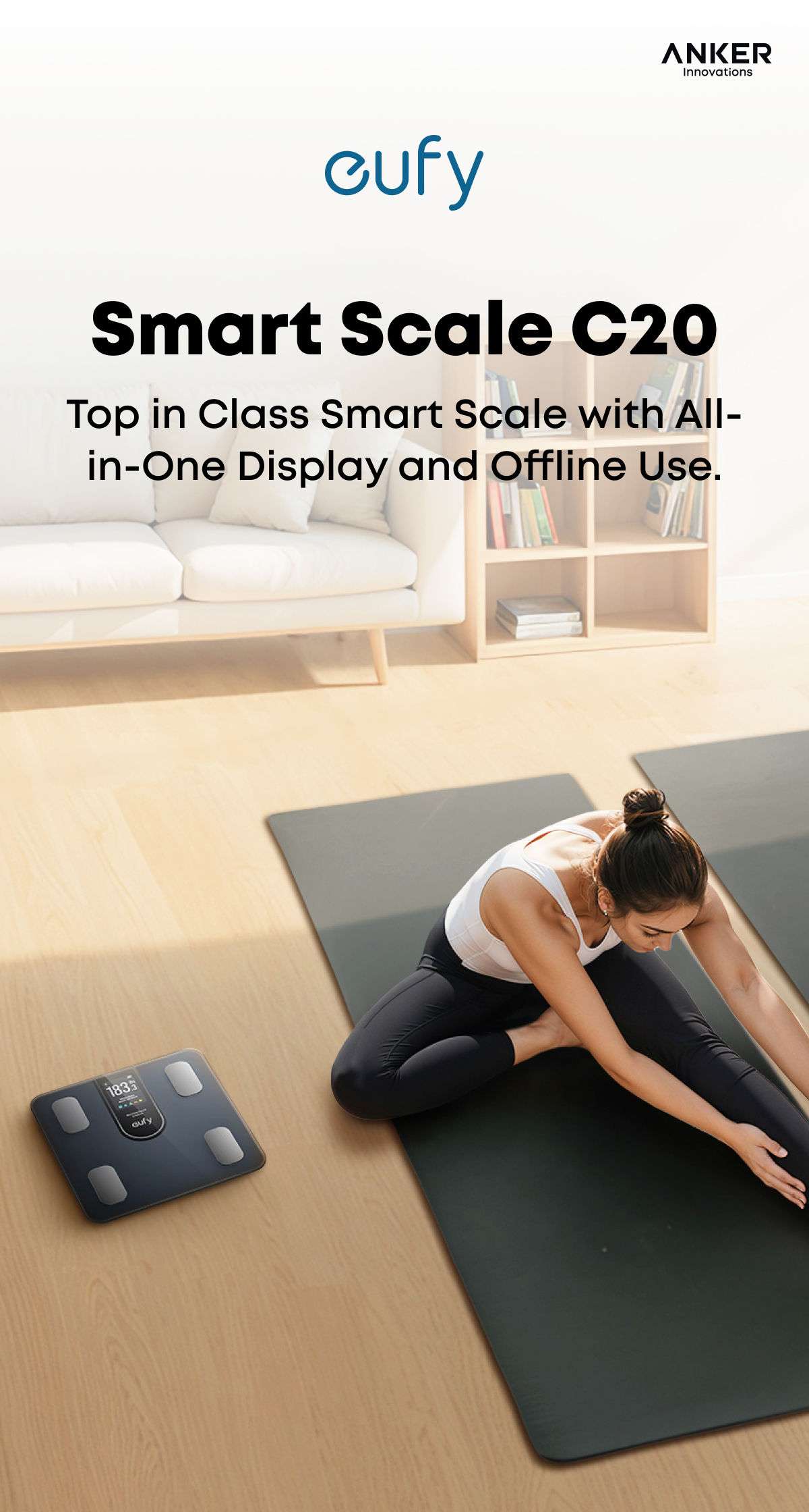 Eufy by Anker C20 Smart Bluetooth Weighing Scale with LED Screen All-in ...
