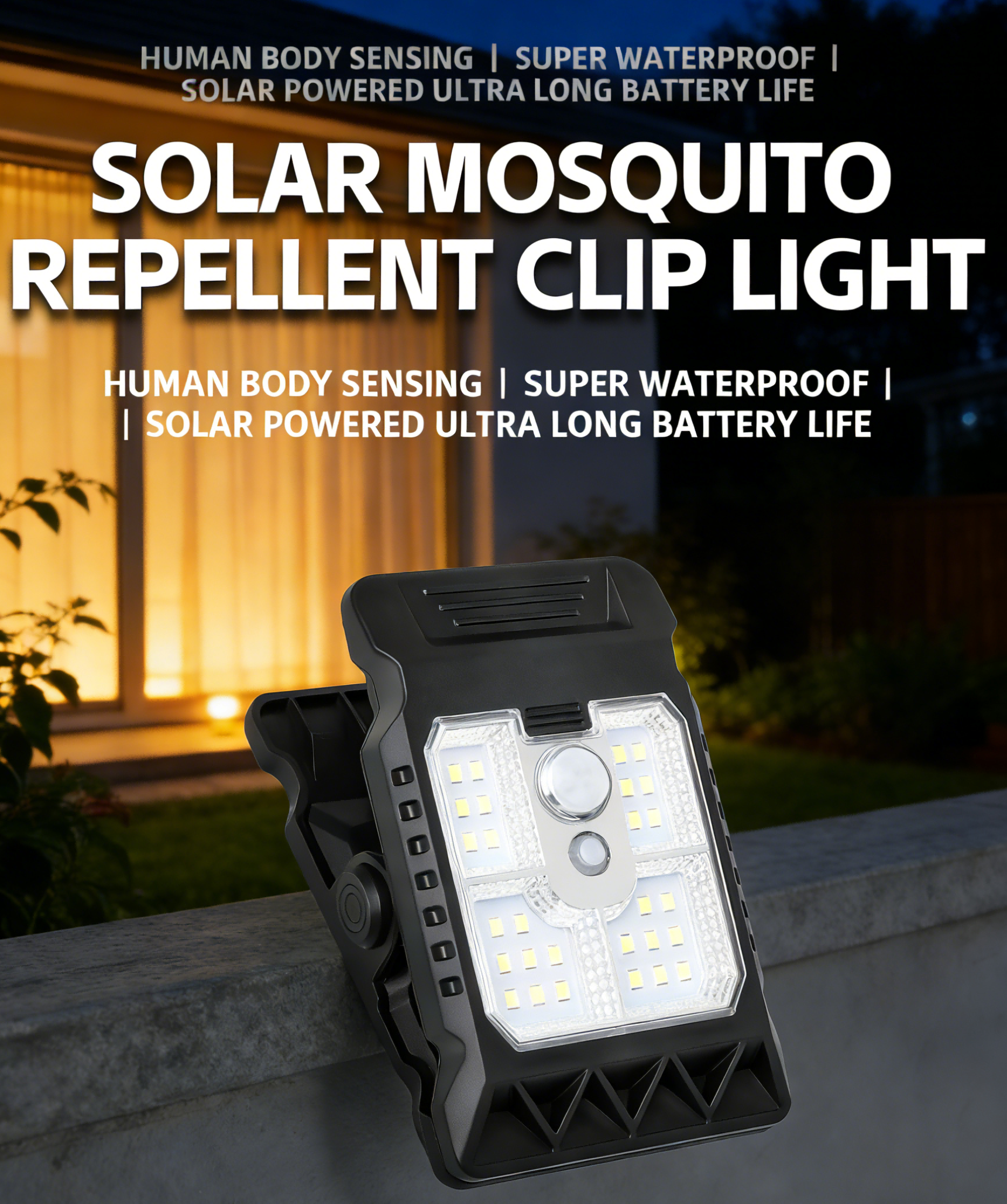 2026 New Waterproof Solar Clip Light Outdoor Courtyard Human Induction ...