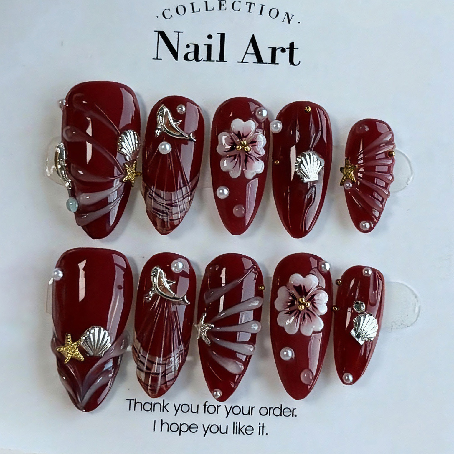 HANDMADE Artificial Press on Nail Sweet Love Crystal Phototherapy Fake ...