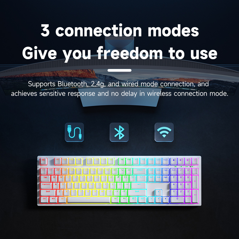 Meta F108 Pro Mechanical Keyboard 108 keys Bluetooth/2.4G/wired Hot ...