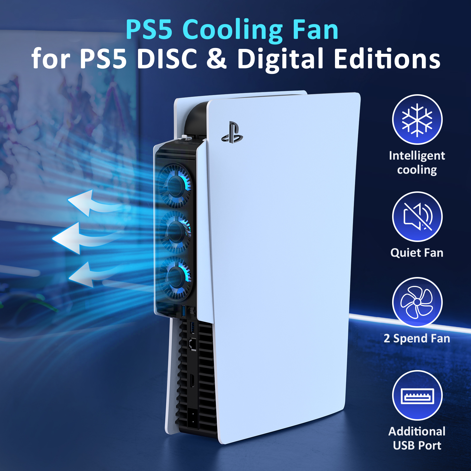 IINE PS5 Temperature-Controlled Cooling Fan Upgraded Cooler Fan with ...