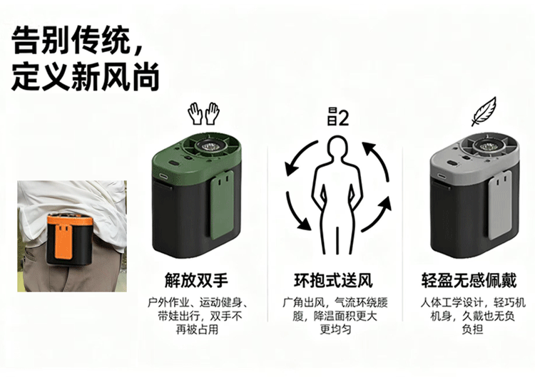 Outdoor Waist Fan 1200mAh Clip-On Fan With Flashlight Power Bank ...