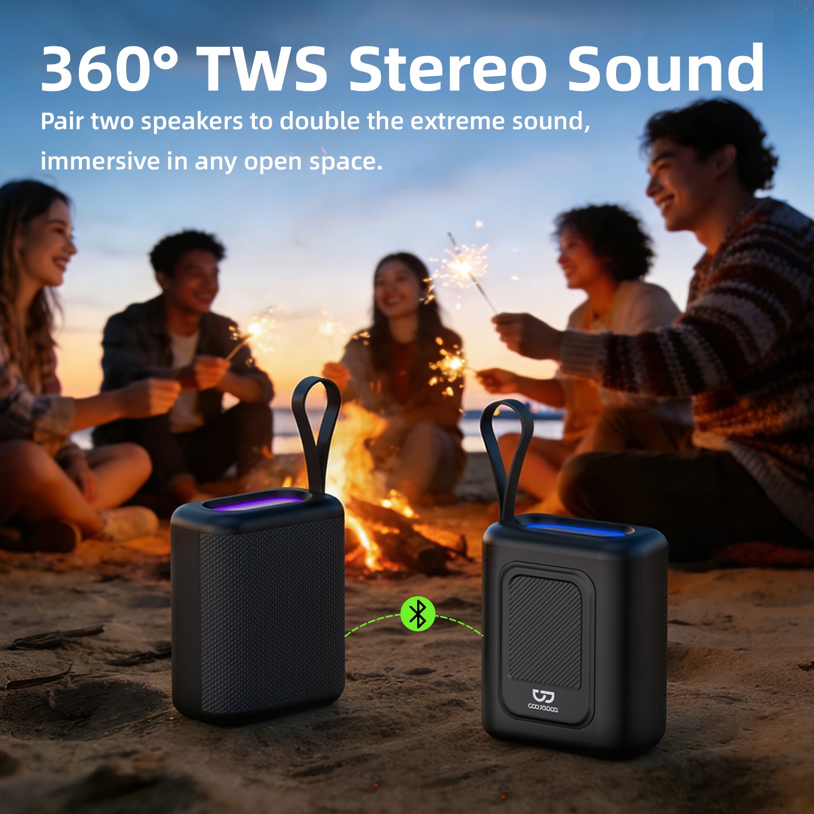 GOOJODOQ Fabric Wireless Bluetooth Speaker Mini Portable Hi-Fi Sound TF ...