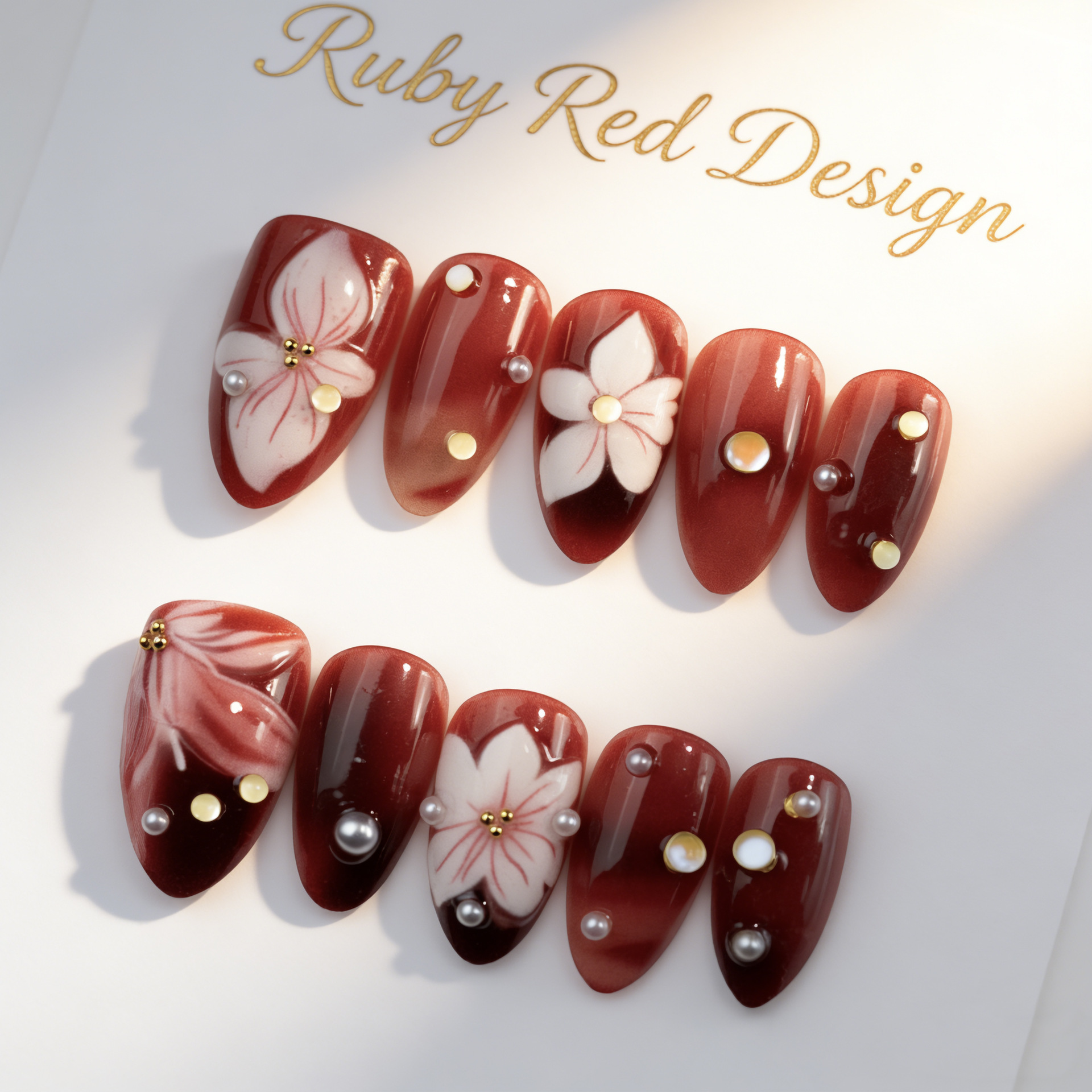 HANDMADE Artificial Press on Nail Sweet Love Crystal Phototherapy Fake ...