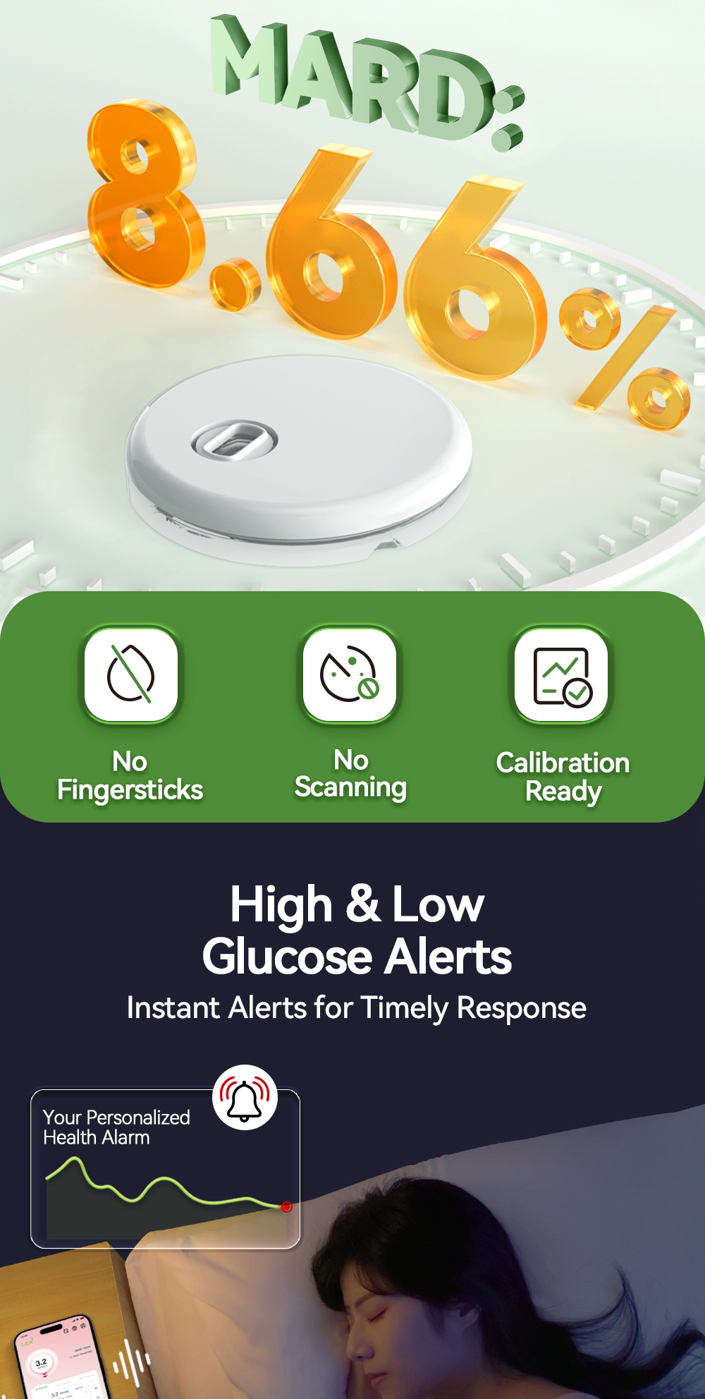 LinX CGM Continuous Glucose Monitor System 24h Real-time Blood Sugar ...