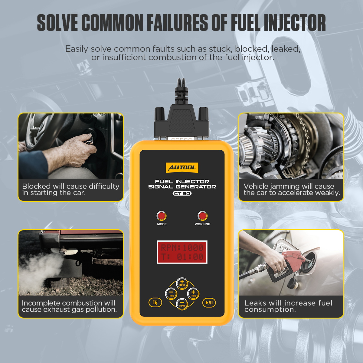 AUTOOL CT60 Fuel Injector Tester Dual Injector Comparison Adjustable ...